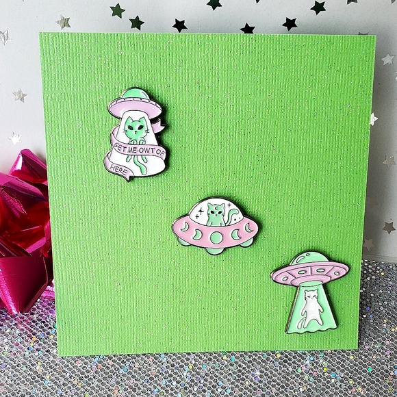 Jewelry | New Alien Cats From Space 3 Set Enamel Pins Gift Set Green ...